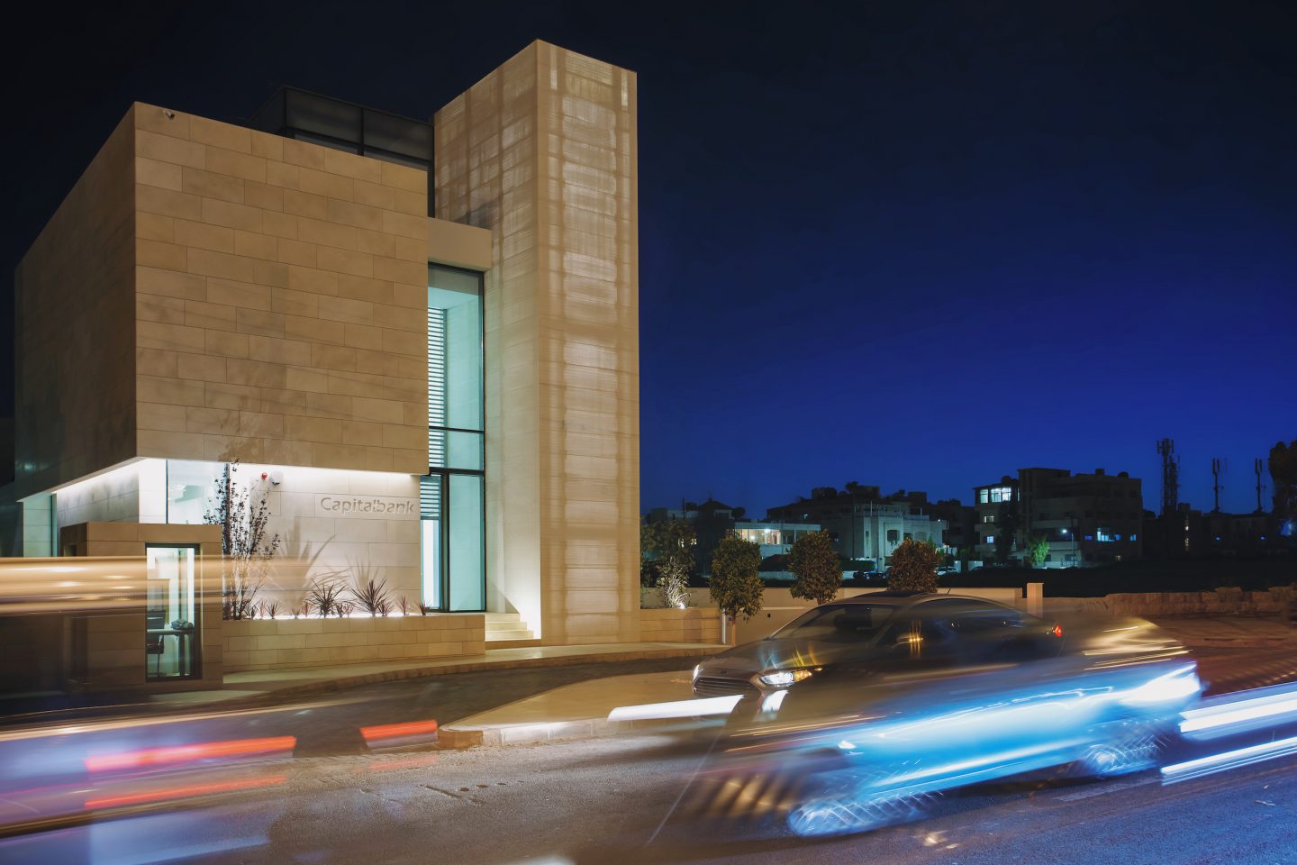 Capital Bank Amman Jordan With Illuminated Cuboids Lucem GmbH